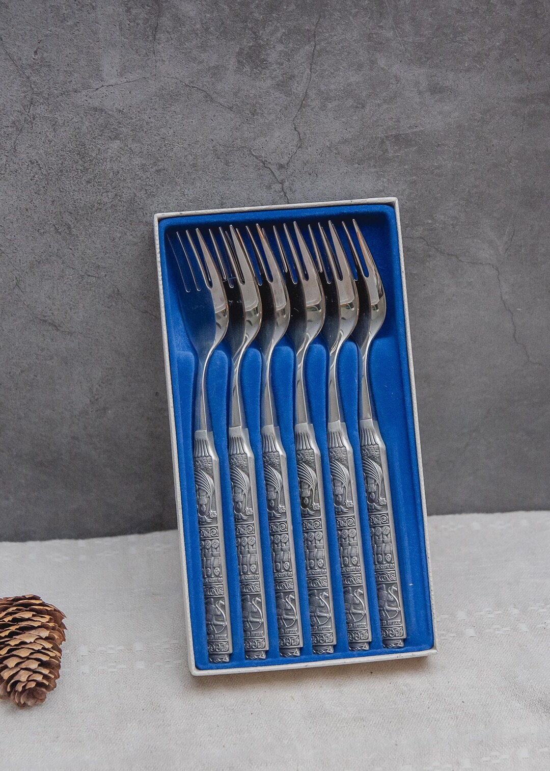 Set of 6 Vintage Dinner Fork Set Norwegian Pewter Viking Ship Pattern ...