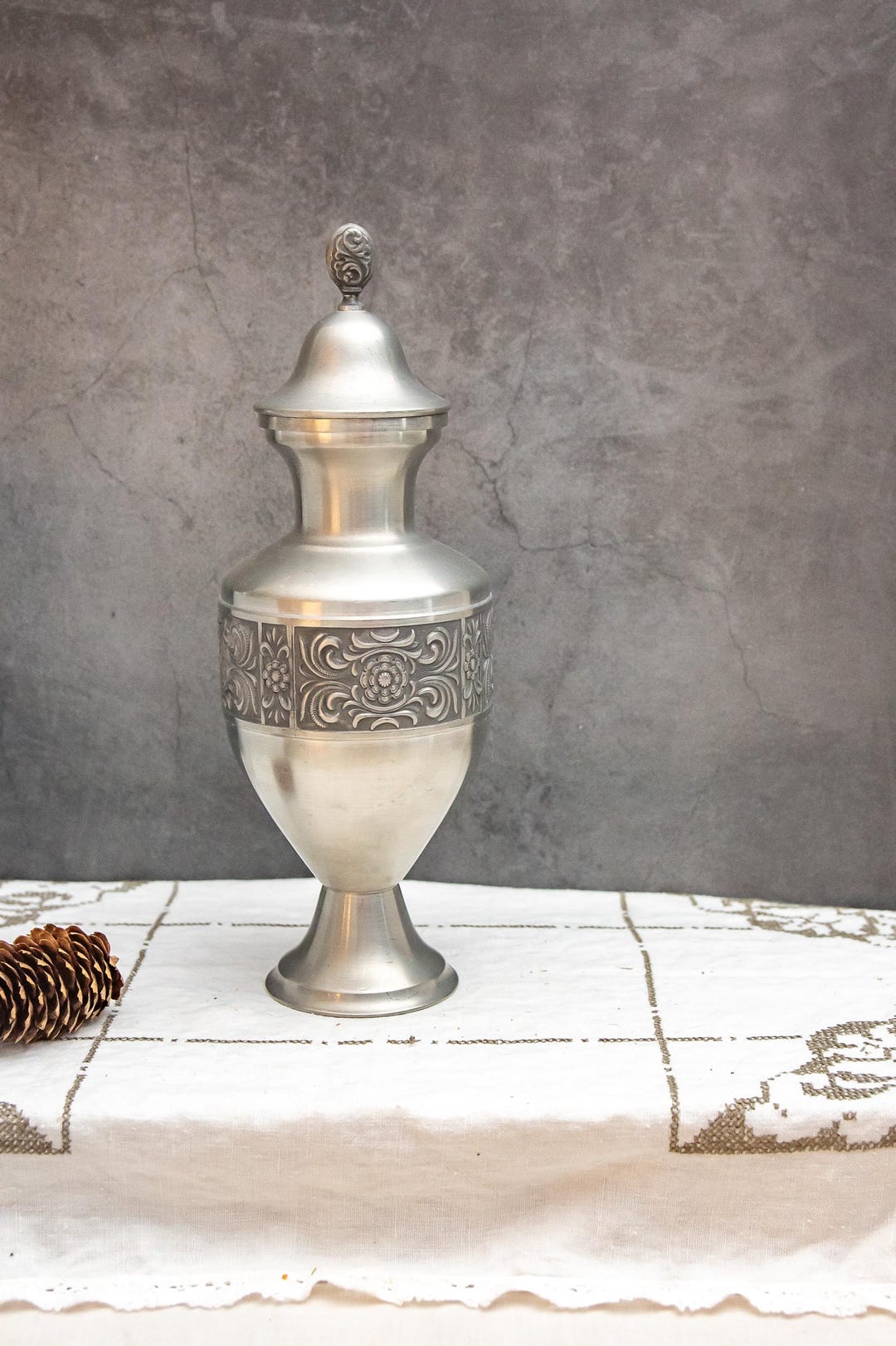 Vintage Urn Vase Large Metal Vase Handmade Folk Art Rosemaling Bowl ...