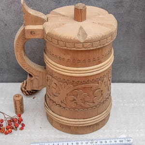 XL Vintage Ale Beer Mug Handmade Wood Carved Beer Tankard Norwegian ...