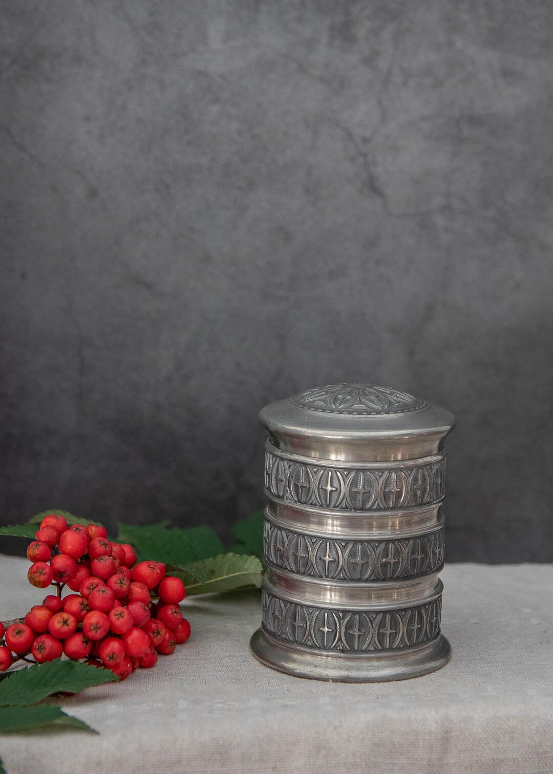 Vintage Norwegian Pewter and Wood Tin Trinket Box Mid Century Storage ...