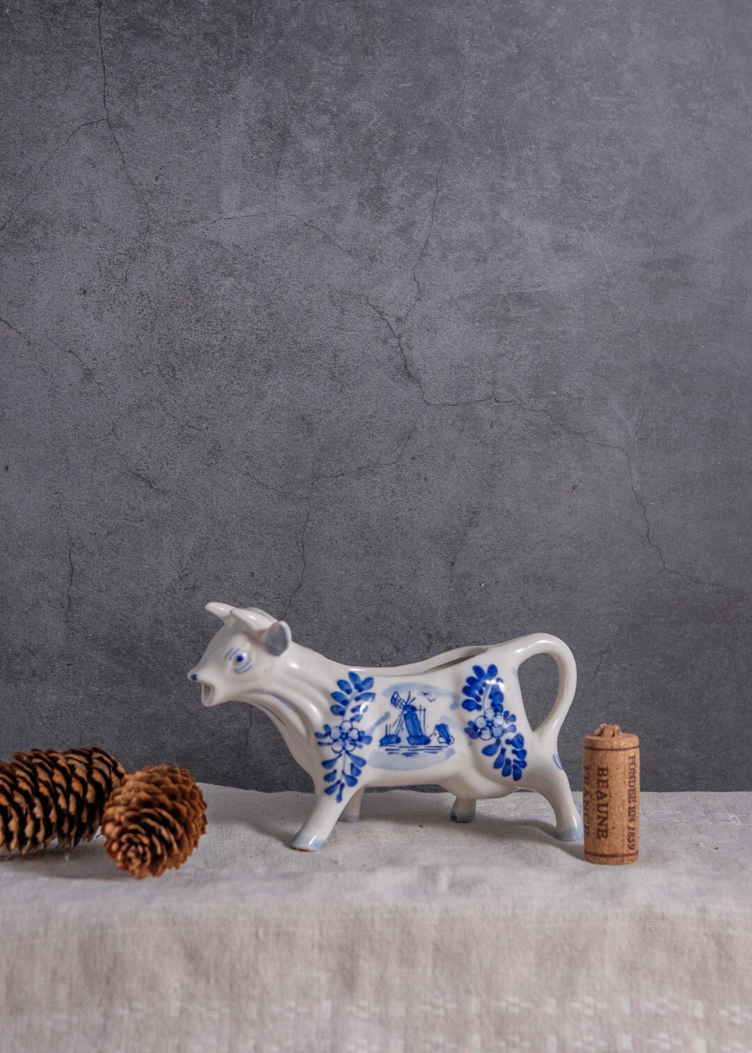 Vintage Figural Cow Cream Dispenser Cow Lovers Gift Delft Blue Ceramic ...