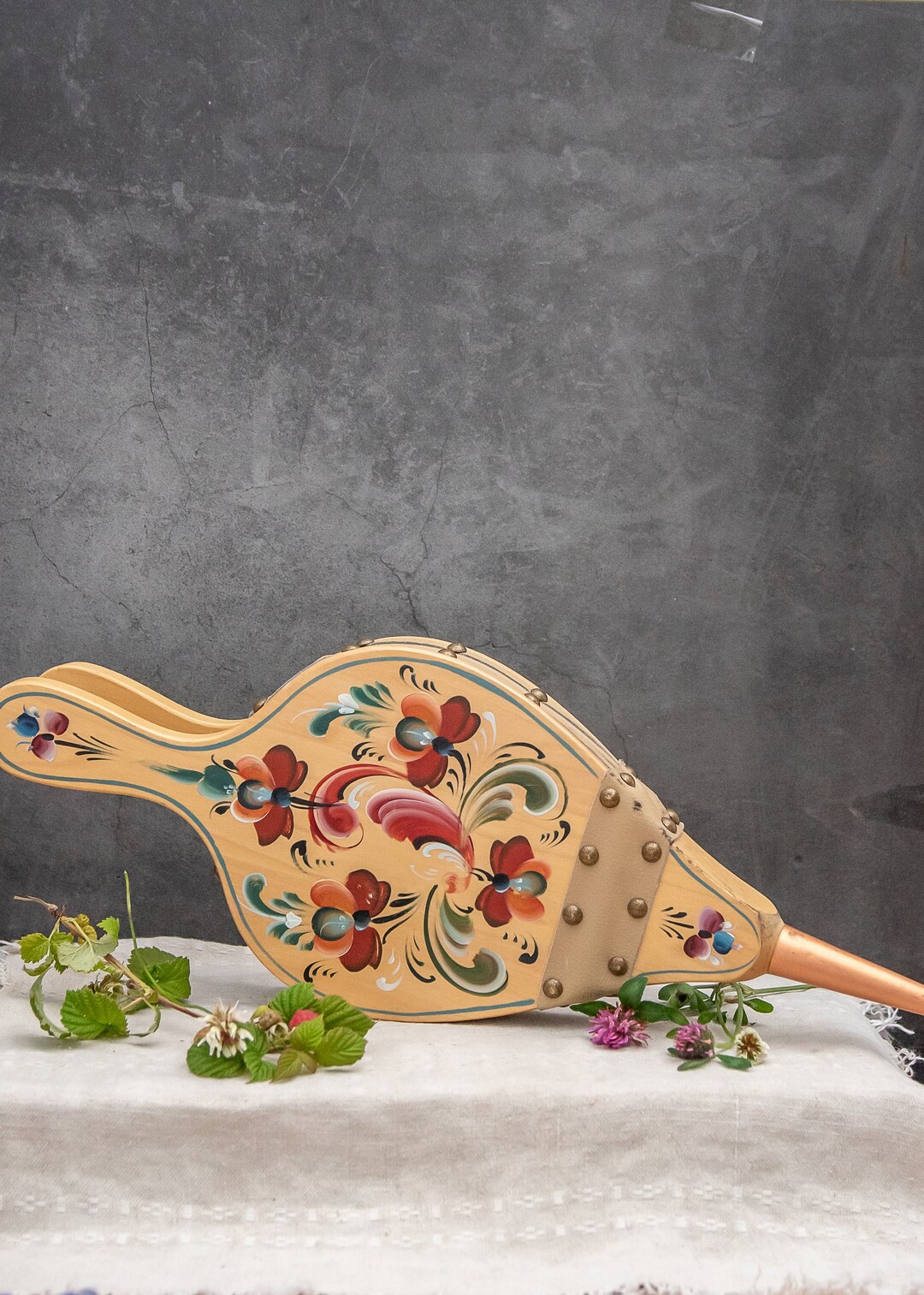 Vintage Fireplace Blower Primitive Rustic Hand Painted Rosemaling Wood ...