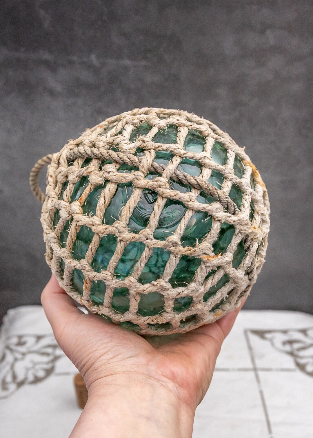 Antique Fishing Glass Float Hemp Net Norway Handcrafted Blue Glass ...