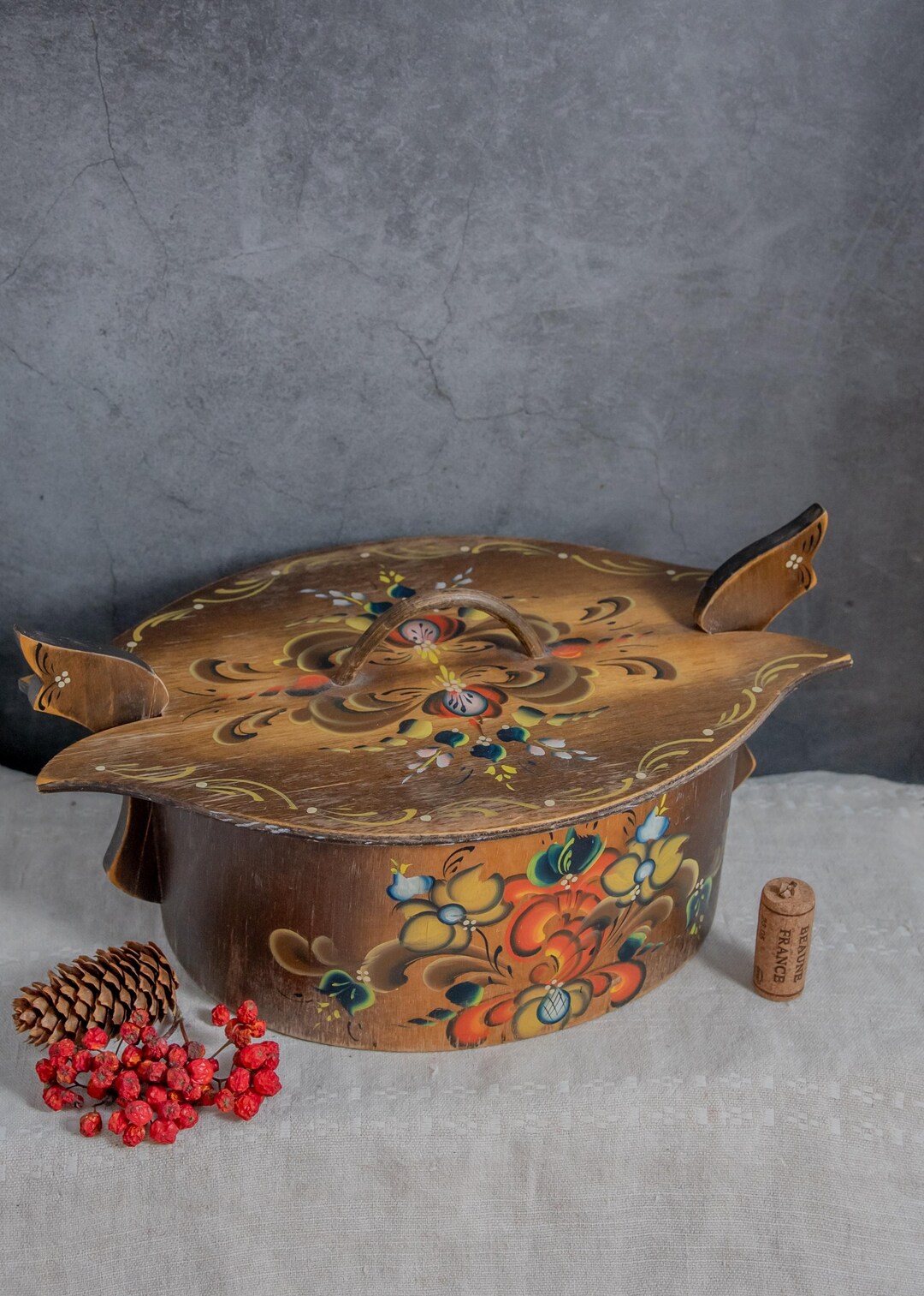 Vintage Wooden Container Scandinavian Folkart Rosemaling Wooden Storage ...