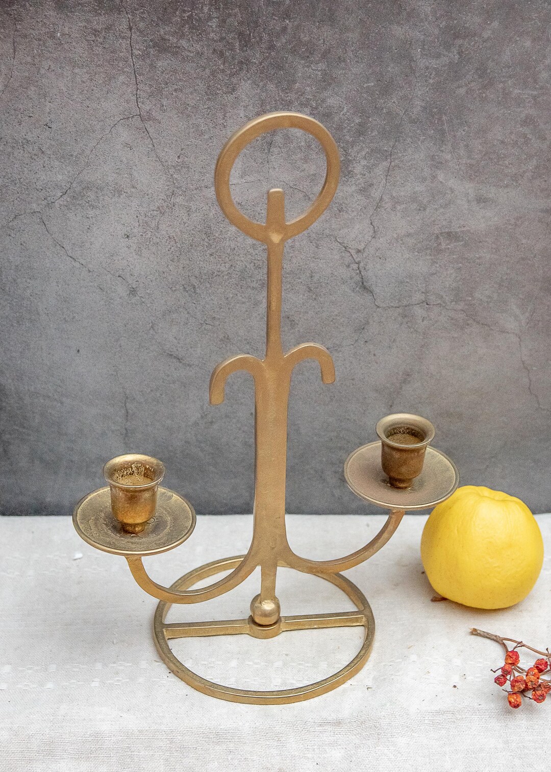 Vintage Candle Holder Solid Brass Two Arms Swedish Candlestick ...