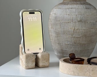 Ceramic Cell Phone Holder – Phone Stand for Desk – Lunar Design – Slip ...