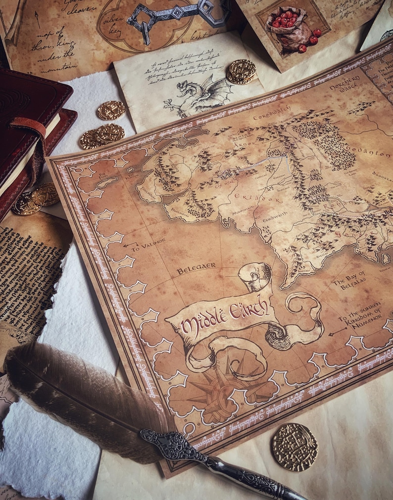Middle Earth Map, LOTR Artwork - Etsy