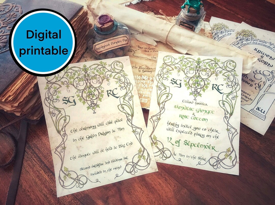 Digital LOTR, Hobbit Wedding Invitation printable - Etsy