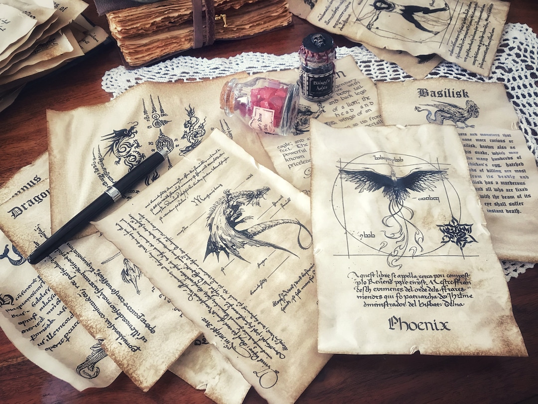 Aged Bestiary Pages: Magical Creature Scrolls - Etsy
