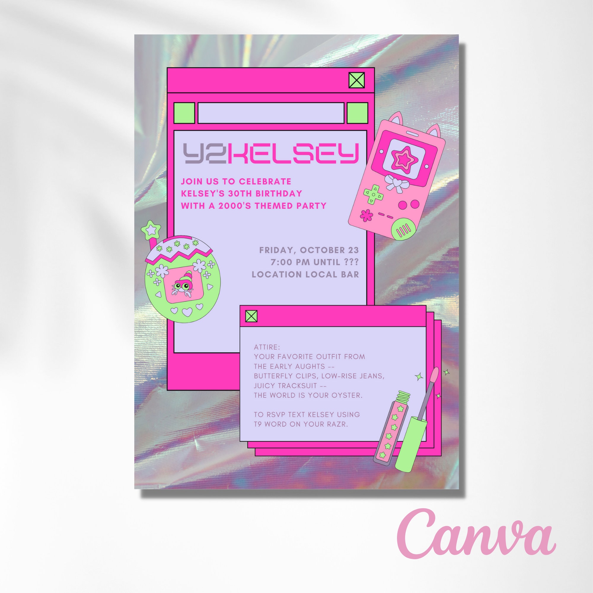 Y2K Party Invitation Template - Etsy