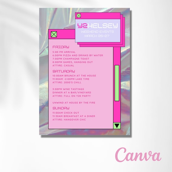 Y2K 2000's Party Schedule Template Download Y2K - Etsy