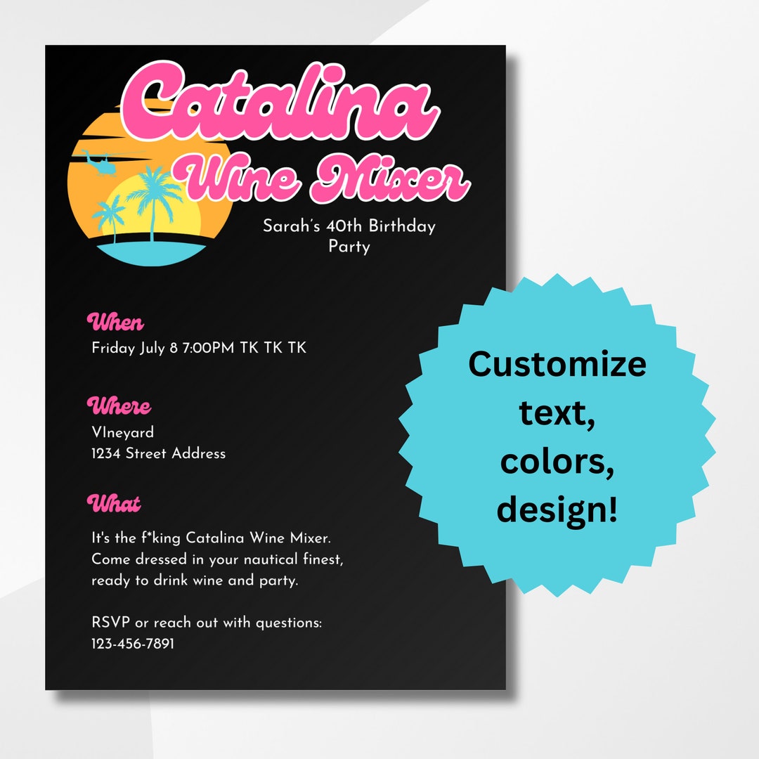 Catalina Wine Mixer Invitation Template - Etsy