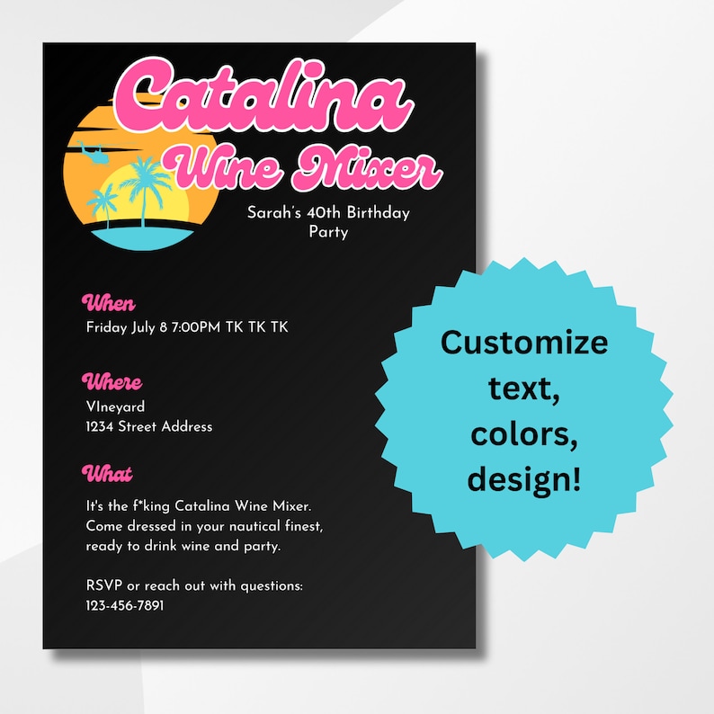 Catalina Wine Mixer Invitation Template - Etsy