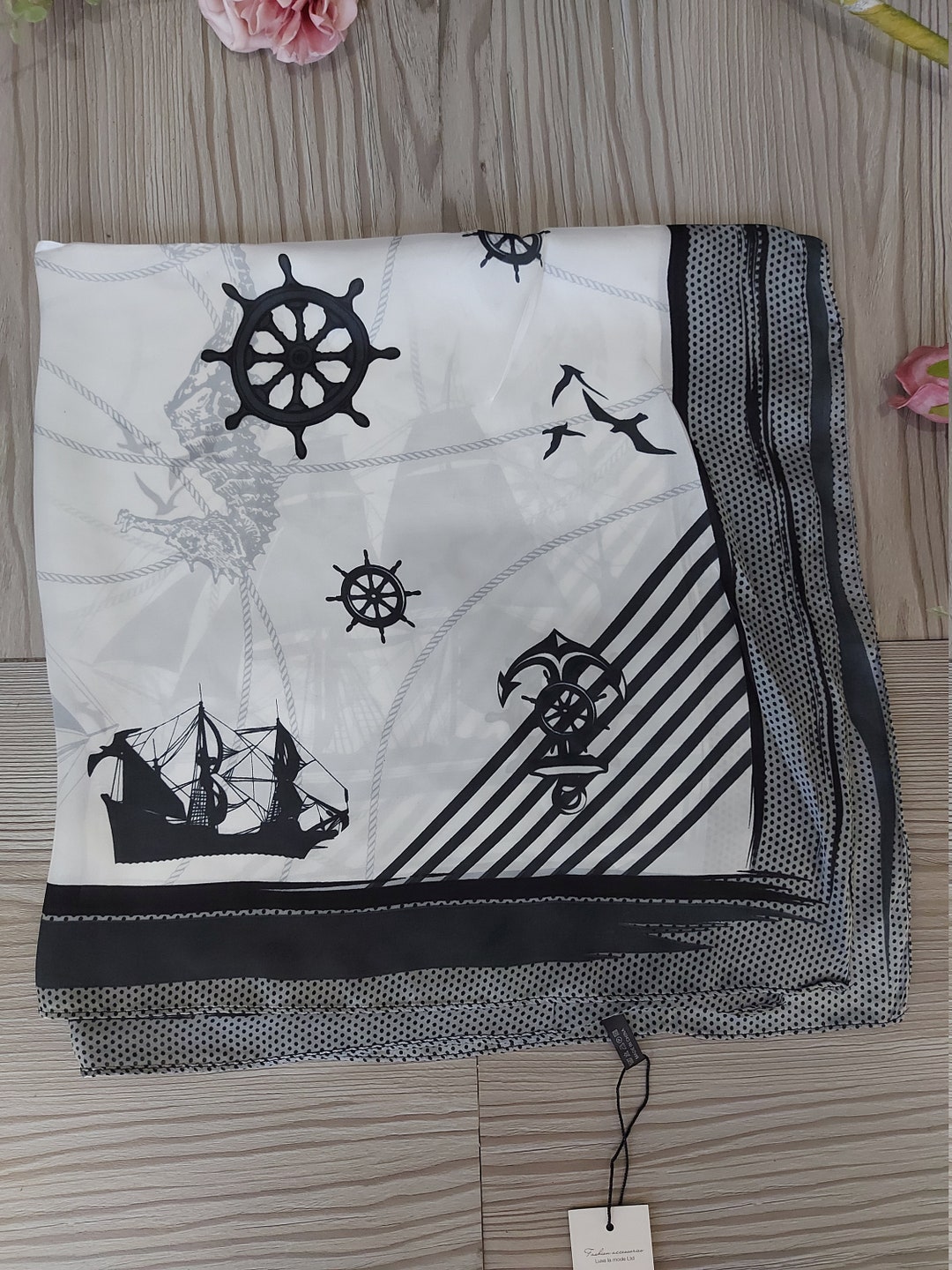 Silky Square Scarf, Boat & Ship Wheel Design, Chic Neckerchief - Etsy