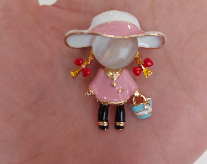 Cute Cartoon Little Girl Pin,figural Pendant Scarf-coat Brooch,friend ...