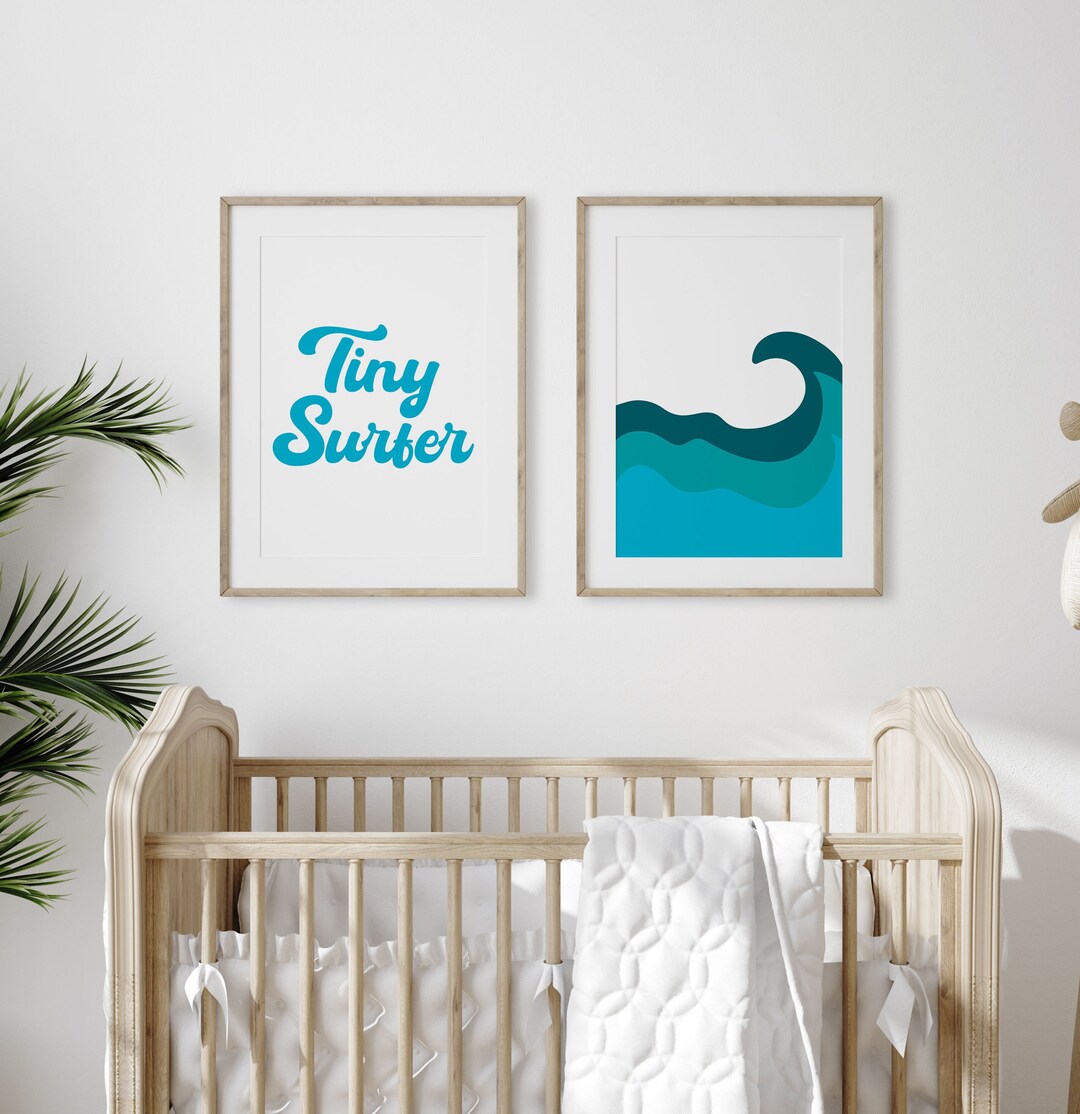 Beach Nursery Decor Surfer Wall Art Set of 2 Prints Ocean Nursery Wave ...
