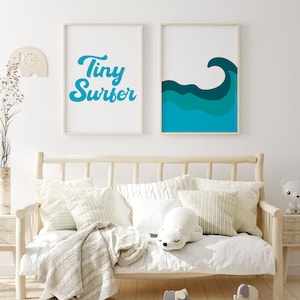 Beach Nursery Decor Surfer Wall Art Set of 2 Prints Ocean Nursery Wave ...