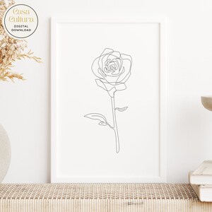Flower Line Drawing Rose Wall Art Continuous Line Art - Etsy