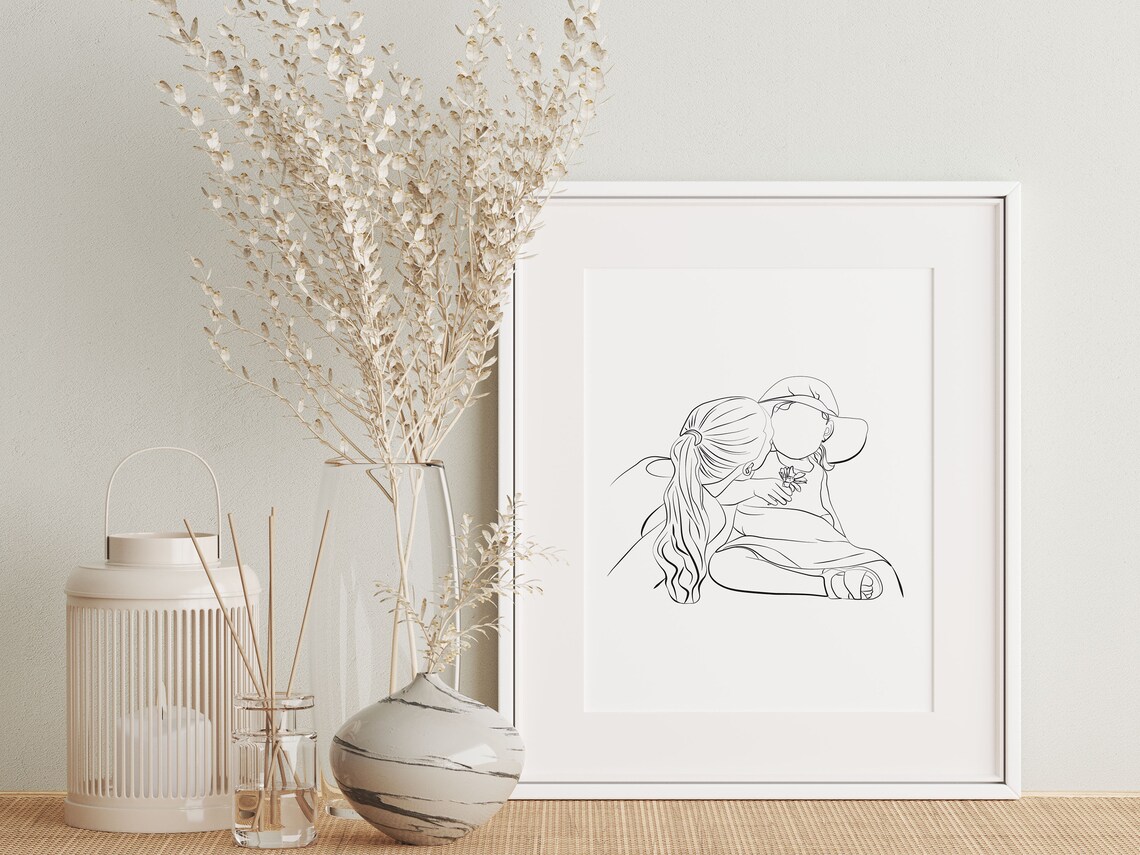 Mother and Daughter Line Art Mother and Child Art Line Art Nursery Wall ...