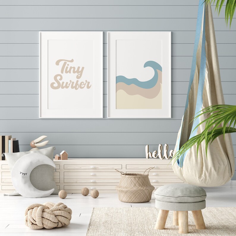 Neutral Playroom Wall Art Decor Beachy Quote Summer 2 Piece Wall Art ...