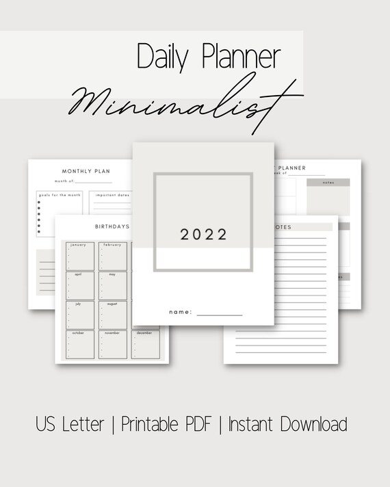 Printable Planner 2022 Planner Yearly Planner Minimalist | Etsy