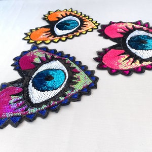 Large Sequined Evil Eye Embroidery Sew on Applique, Sequin Heart Wall ...
