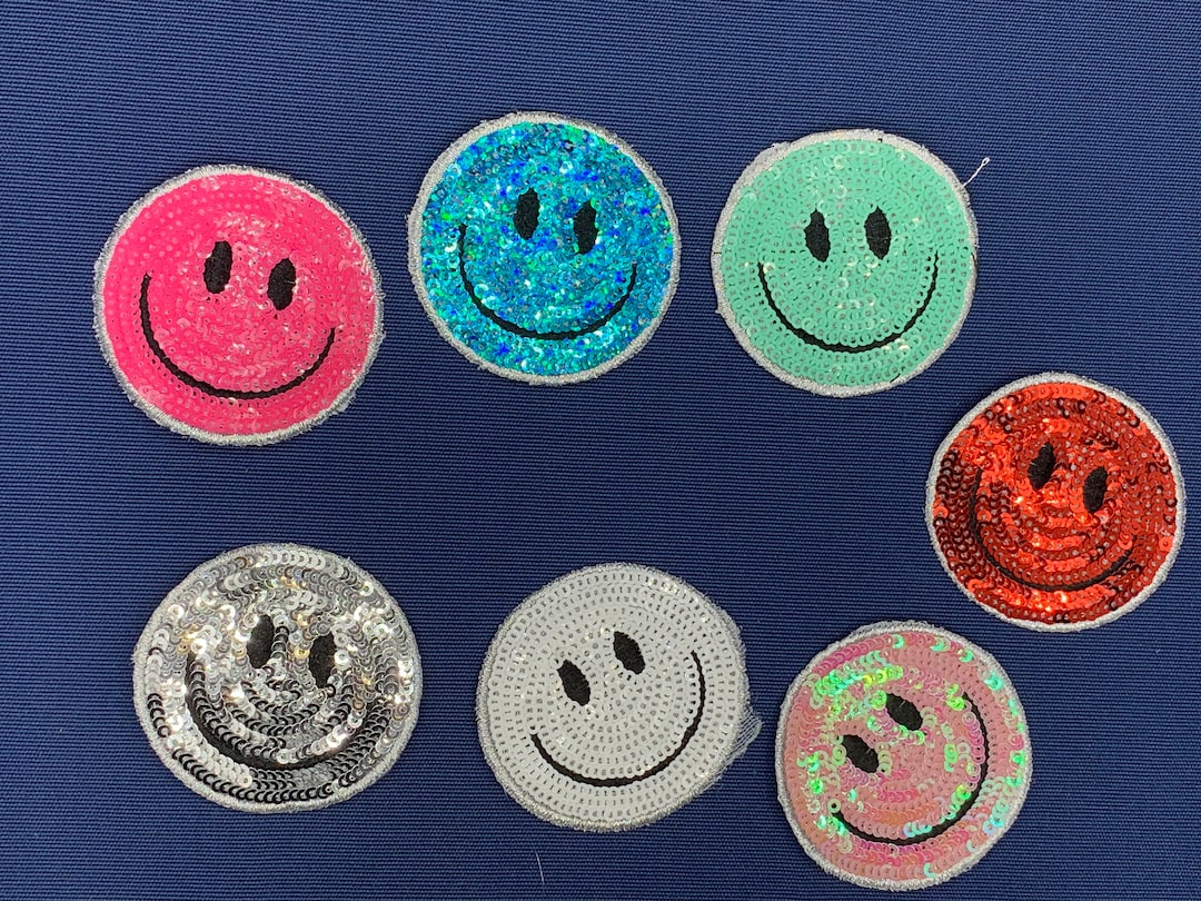 Sequined Embroidery Smiley Face Iron on Applique Patch for Jacket, User ...