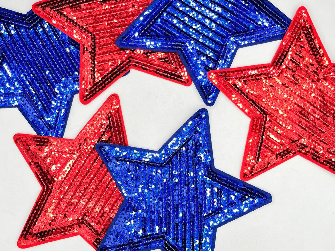 Large Red Blue Star 4th of July Iron-on Patch, Independent Day Red Blue ...