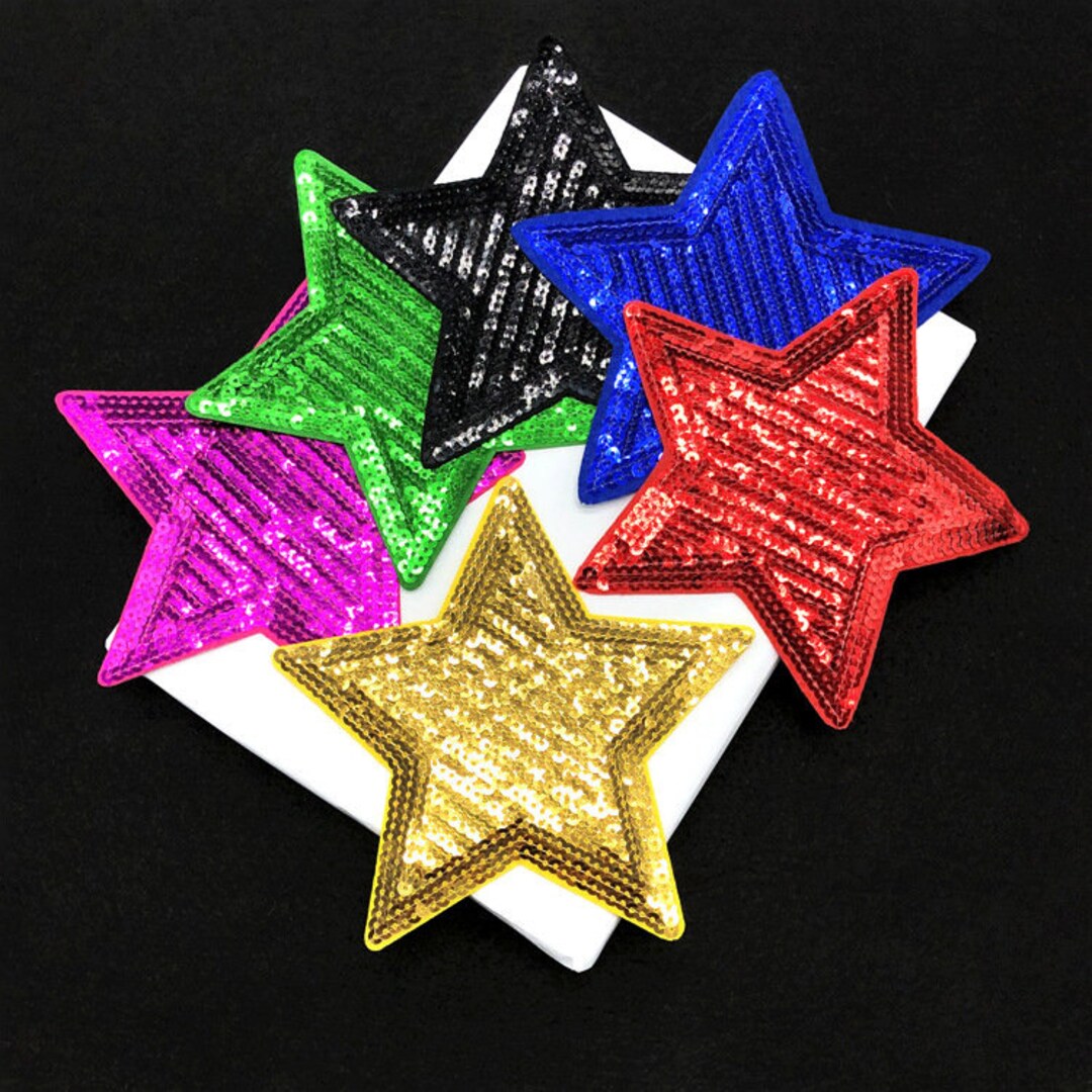 6 & 3 Large Sequins Metallic Red Royal Blue Emerald Green Stars Iron-on ...