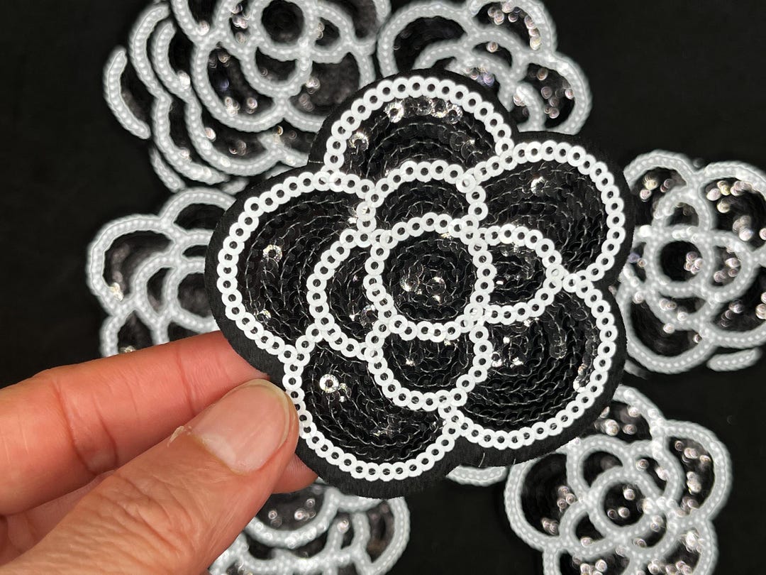 Classy Black/white Camelia Sequin Iron-on Applique Costume Jacket ...