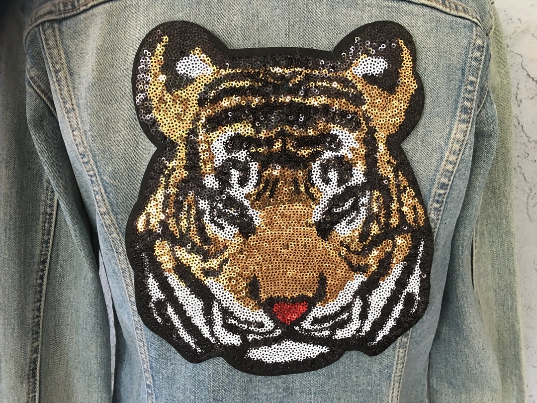 Sequins Calm Tiger, 5 Sequin Rose Embroidery Iron on Applique Patch ...