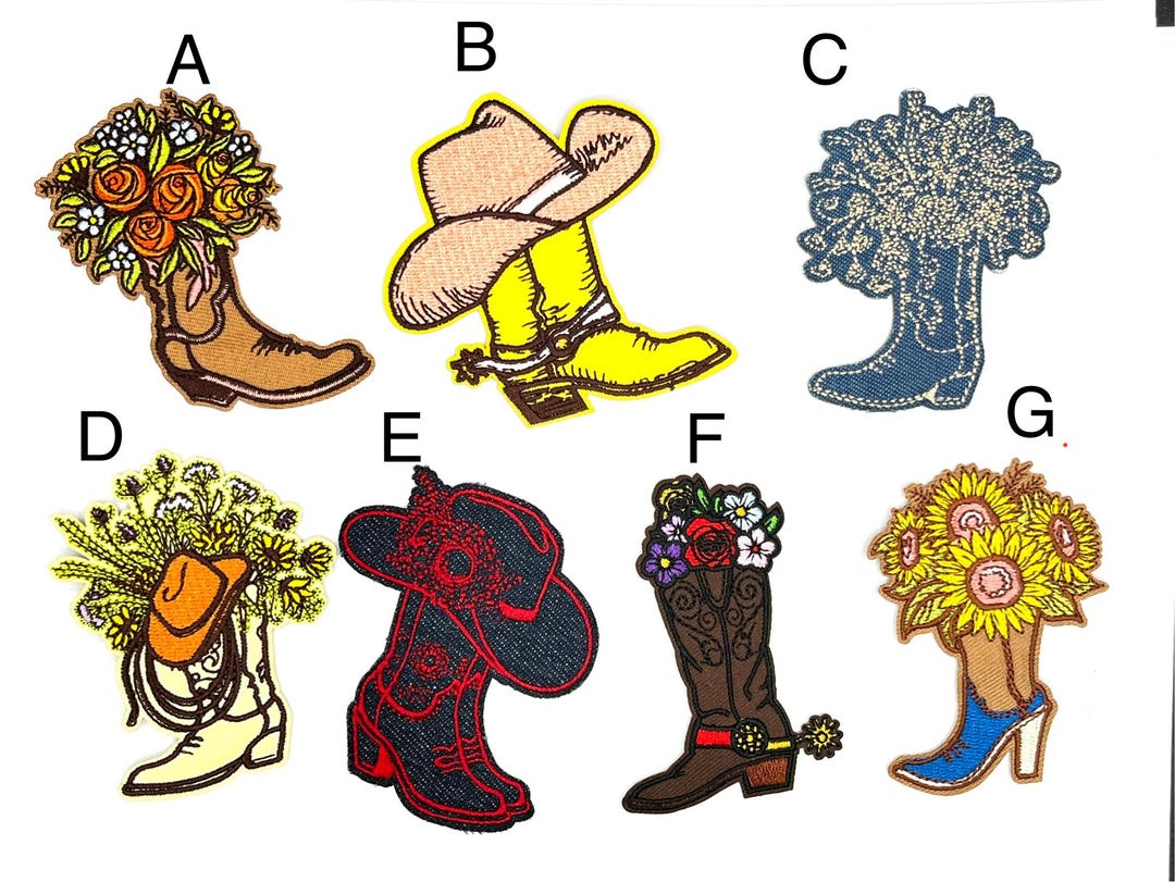 Vintage Victorian Cowgirl Boots Patch, Western Boots Iron-on, Cowboy ...