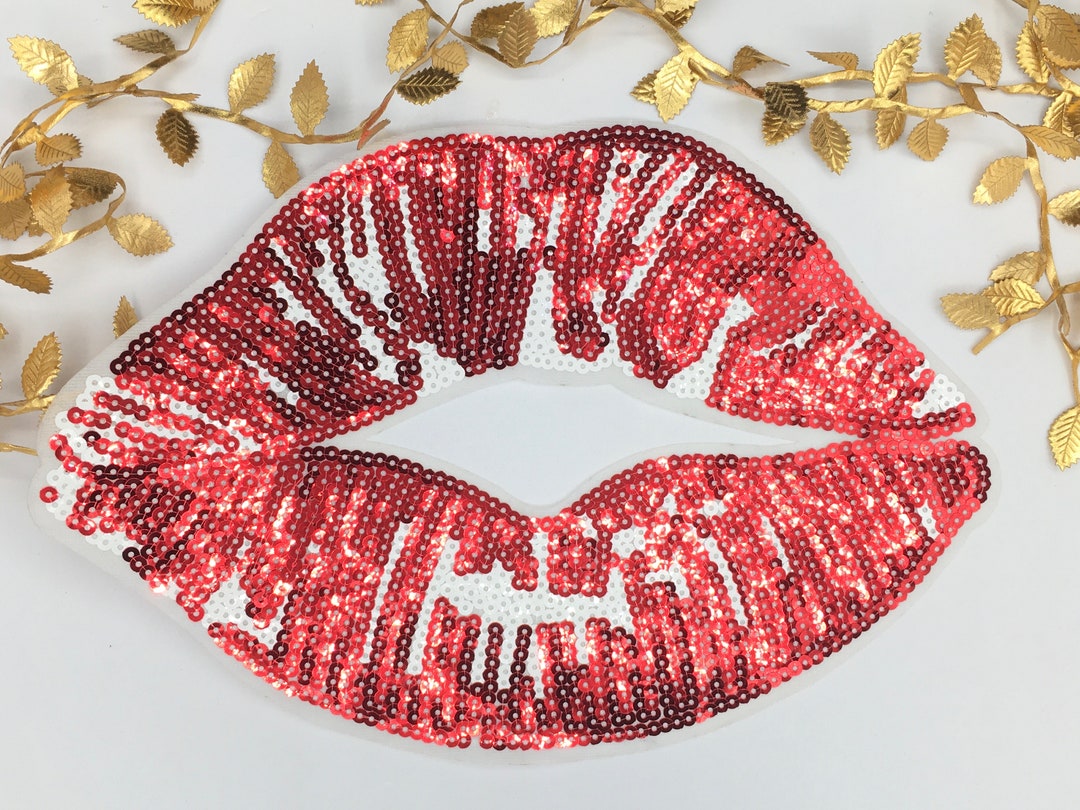 Sequin Red Luscious Lips Iron-on Applique Patch, Red Plump Lips Trendy ...