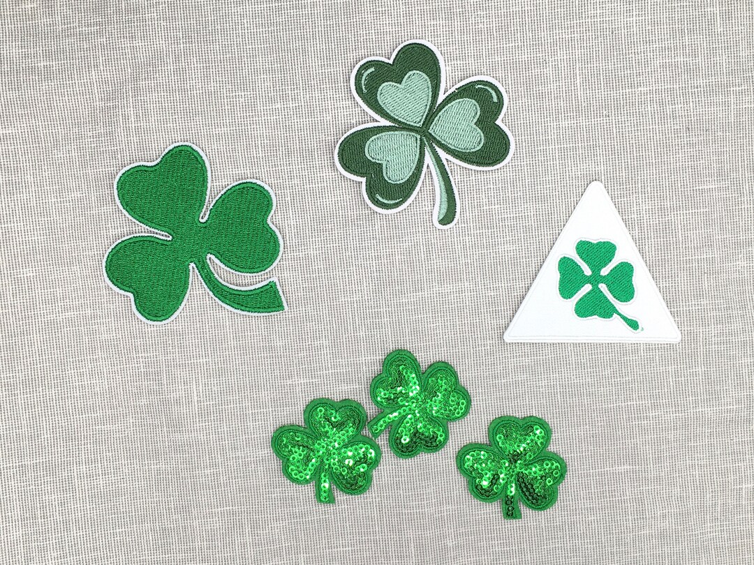 4 Leaf LUCKY IRISH CLOVER Iron-on 3 Leaf Green Clover Embroidered ...