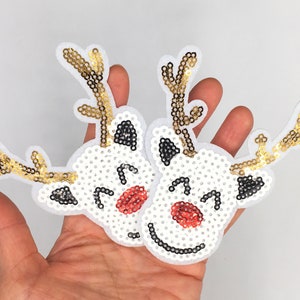 2 Snowman Santa Reindeer Sequin Iron-on Applique Patch , Santa Claus Sequin Patch, Sequin ...