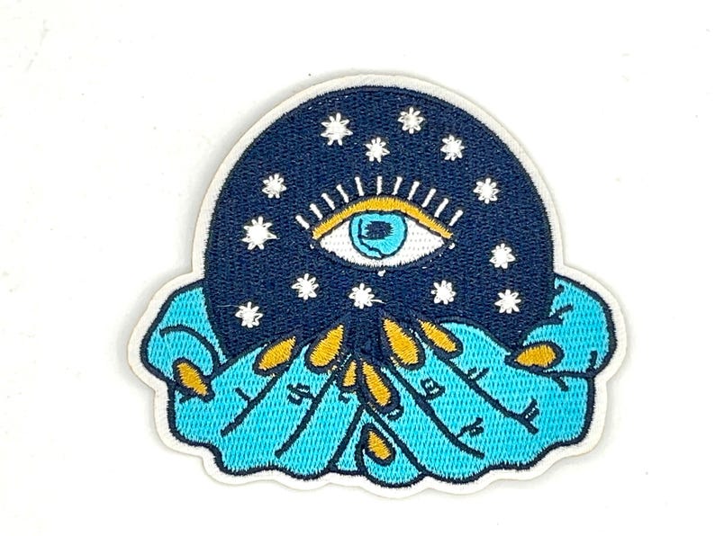 Embroidered Evil Eye Crystal Ball Iron On, Hamsa Hand of Fatima Patch ...