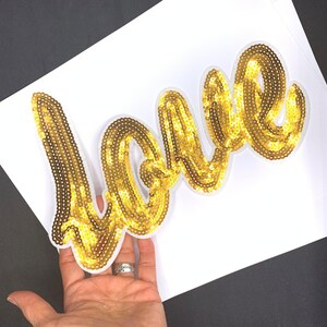 Gold LOVE Sequin Embroidered Patch: DIY Craft Applique (10-1/3" X 6-3/4 ...
