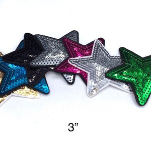 6 & 3 Large Sequins Metallic Red Royal Blue Emerald Green Stars Iron-on ...