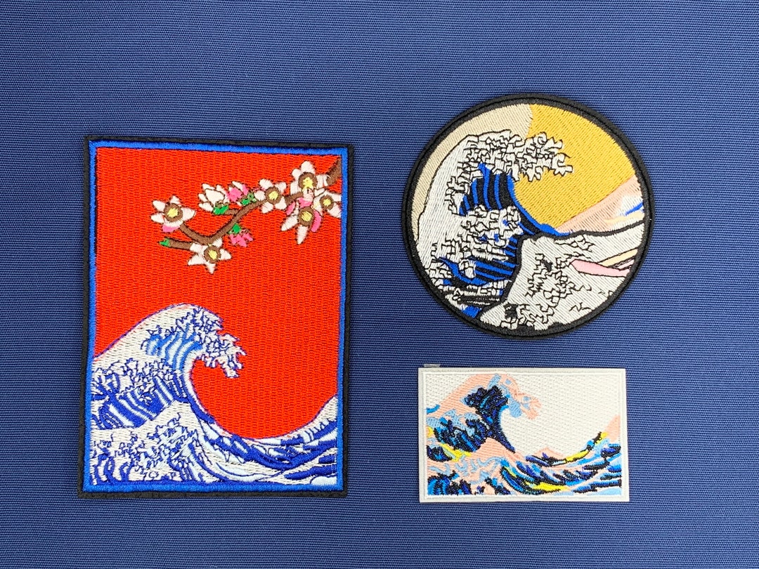 Japan Kanagawa Wave Embroidery Iron on Applique Patch, Kohoku Great Wave Tsunami Sew on Patch ...