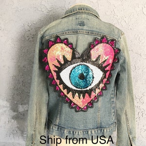 Large Sequined Evil Eye Embroidery Sew on Applique Sequin - Etsy