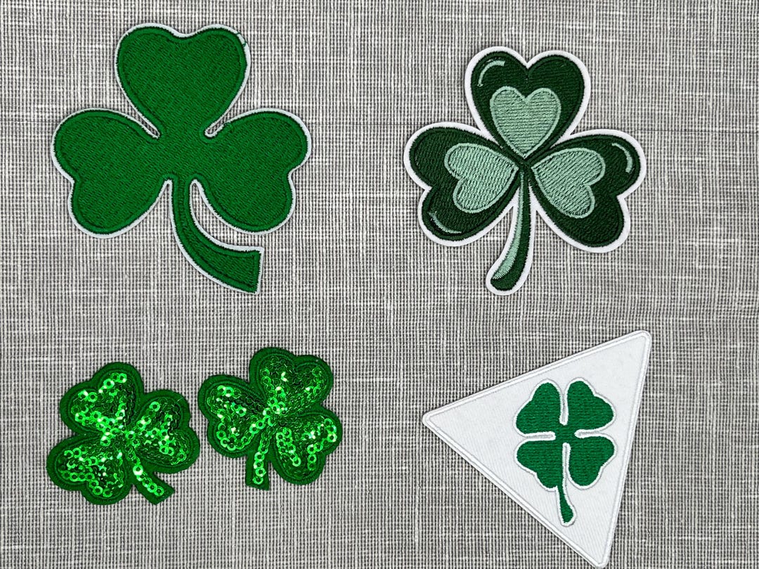 4 Leaf LUCKY IRISH CLOVER Iron-on 3 Leaf Green Clover Embroidered ...