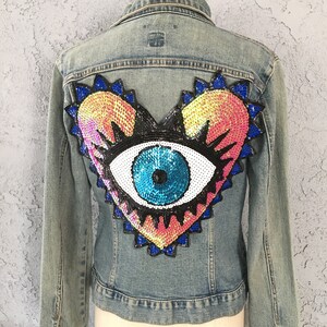 Large Sequined Evil Eye Embroidery Sew on Applique, Sequin Heart Wall ...