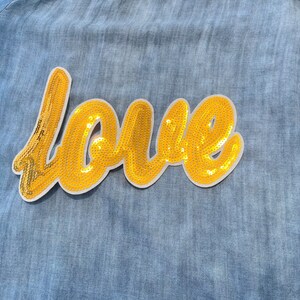 Gold LOVE Sequin Embroidered Patch: DIY Craft Applique (10-1/3" X 6-3/4 ...