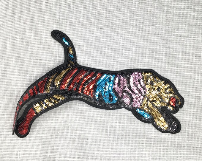Large Leopard Head Sequin Sew on Patch Back Patch Metallic Applique ...