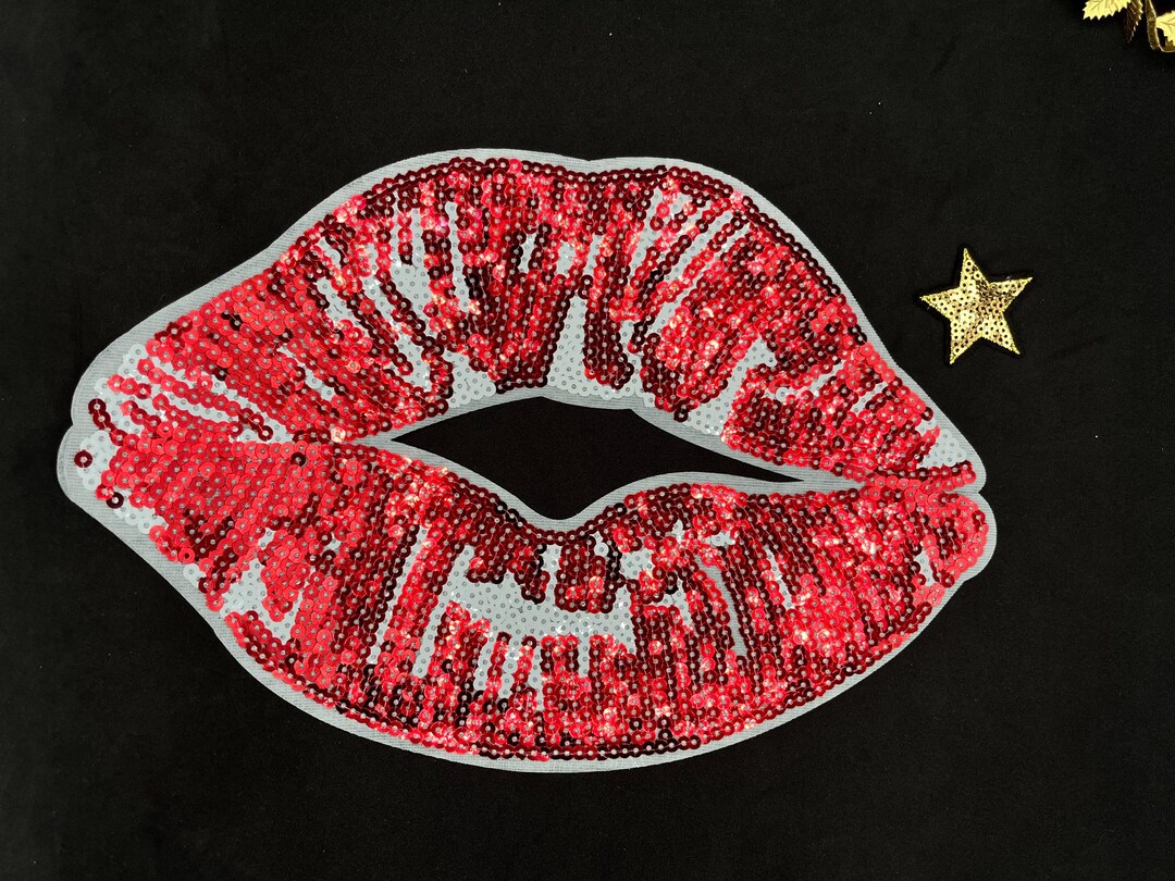 Sequin Red Luscious Lips Iron-on Applique Patch, Red Plump Lips Trendy ...