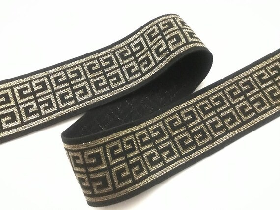 2 Black/gold Greek Key Elastic Waistband Gold Elastic - Etsy