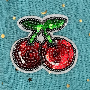 Cute Red Strawberry & Cherry Embroidery Fruit Heat Press Applique Patch Crest Strawberry ...