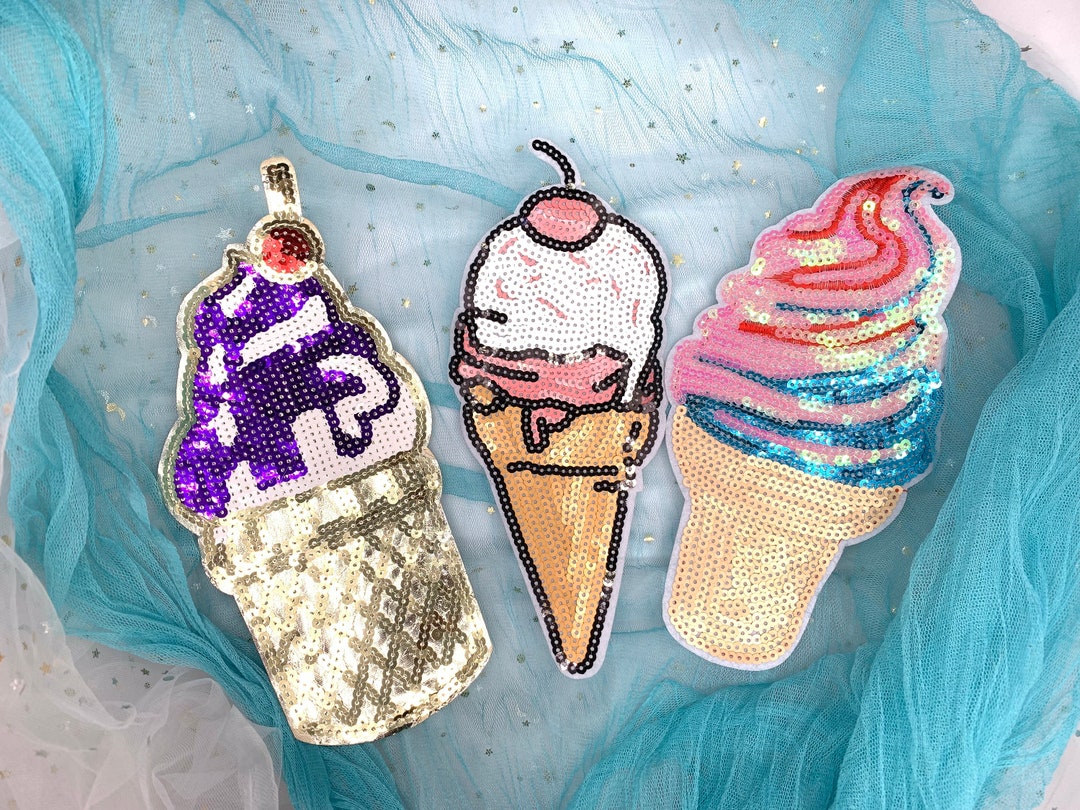 Sequined Embroidery Ice Cream Sew on Applique Patch, Pink/blue Ice ...