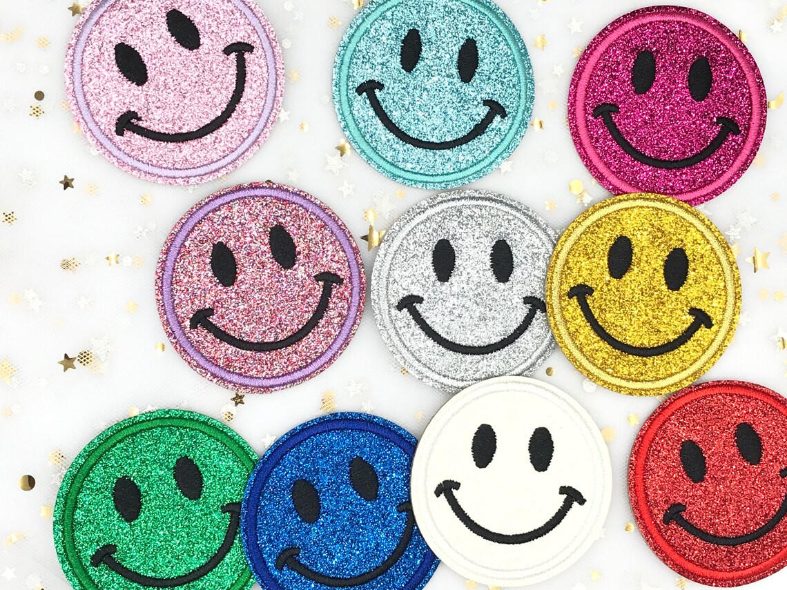 2" Glitter Smiley Sparkling Face Iron on Patch - Etsy