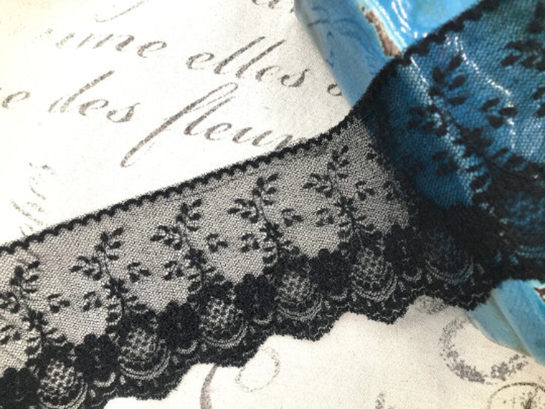 2-3/4 Black Netting Lace/black Floral Lace/see Thru Lace - Etsy